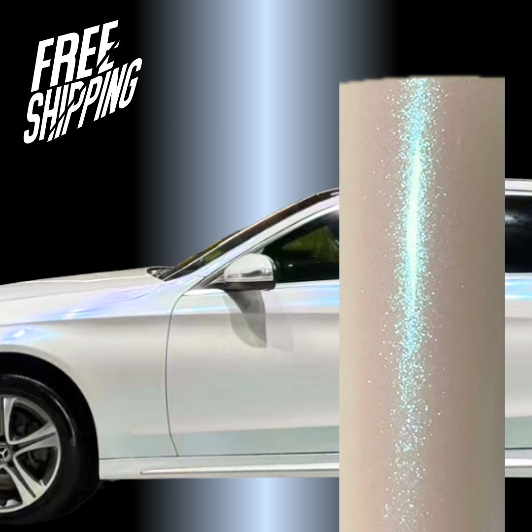 Color Shift Glitter White Blue Vinyl Wrap